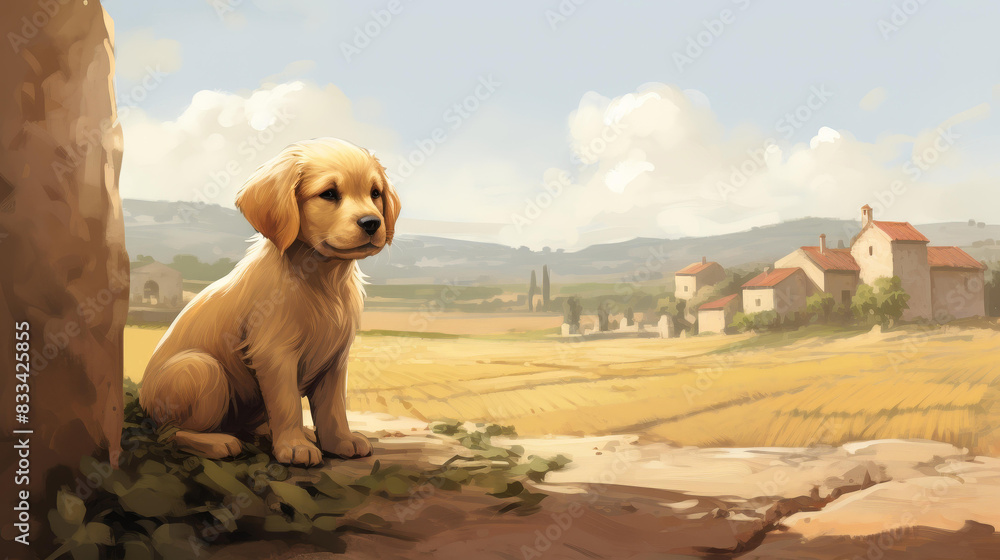 Detailed illustration of a watchful dog, a loyal companion and farmyard ...