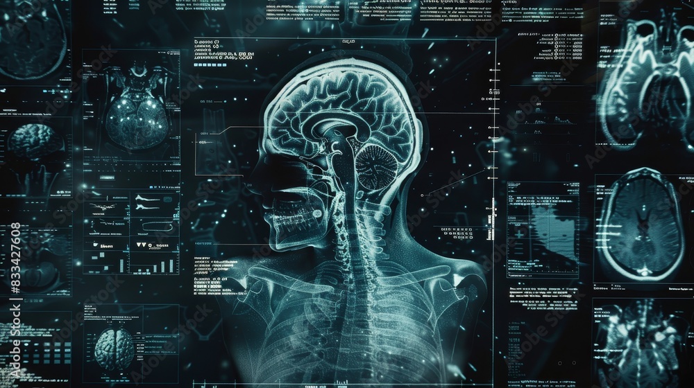 Futuristic medical brain scan showing detailed MRI imaging and ...