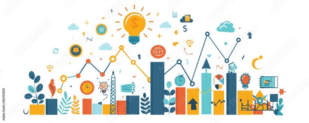 A colorful statistical data analysis infographic showing various charts ...