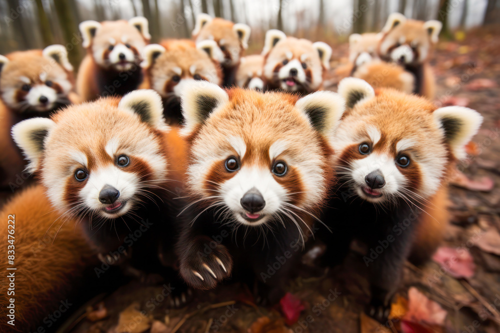 Group of Adorable Red Pandas Posing at Camera. A delightful group of ...