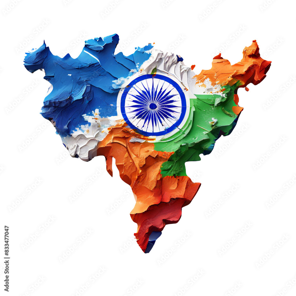 AI art presents a detailed map of India adorned with the vibrant colors ...