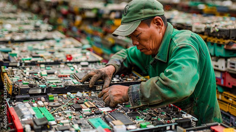 Dedicated Worker Sorting Electronic Waste A Focus on Recycling and ...