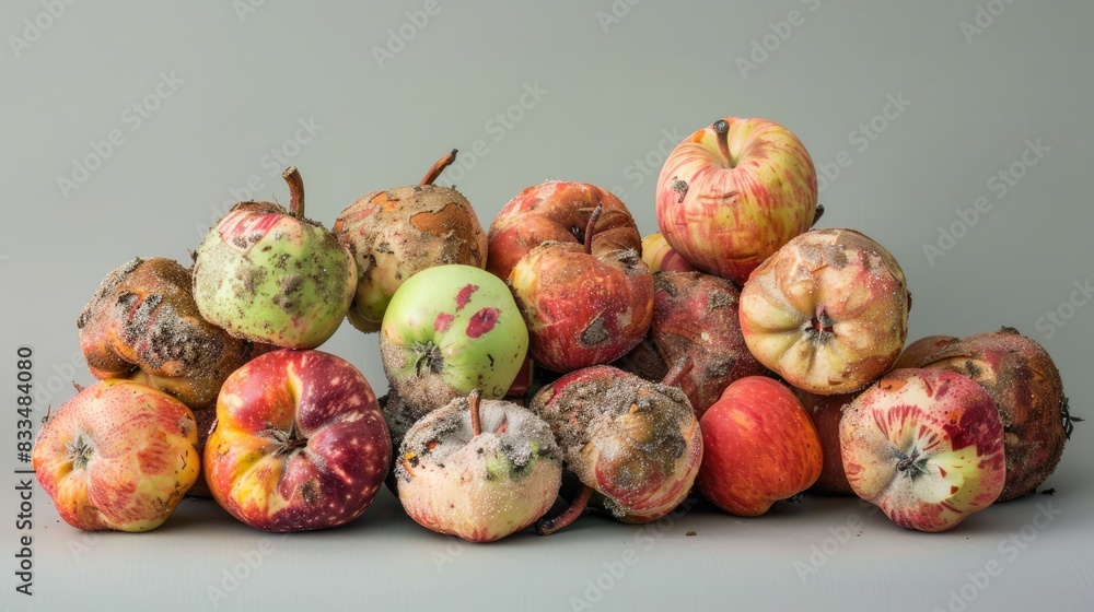 A pile of rotting apples with various stages of decay, showing mushy ...