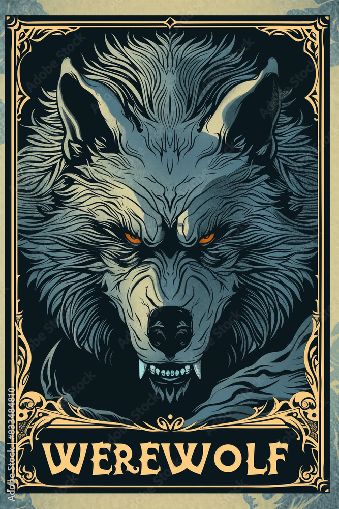 Werewolf cryptid poster card art. Michigan Dogman creature illustration ...