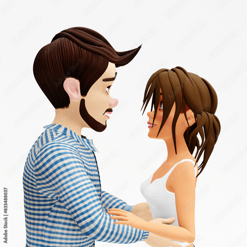Cartoon young couple in love hugging. Offline dating and folling love concept. 3d render Stock ...