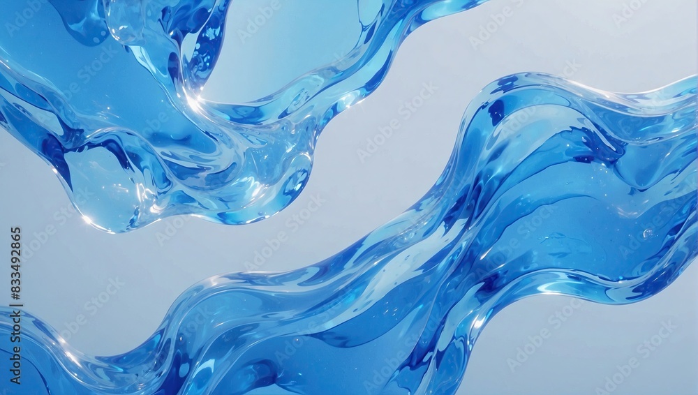 Blue glass-like fluid formations flow gracefully in a serene, light ...
