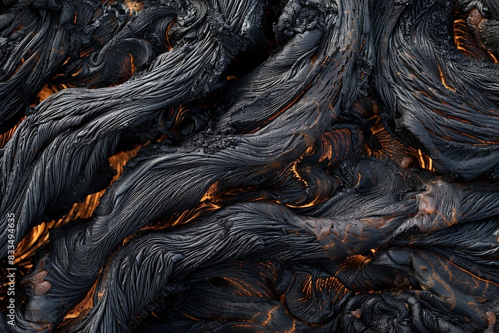A slow-moving lava flow creating new patterns and textures as it cools ...
