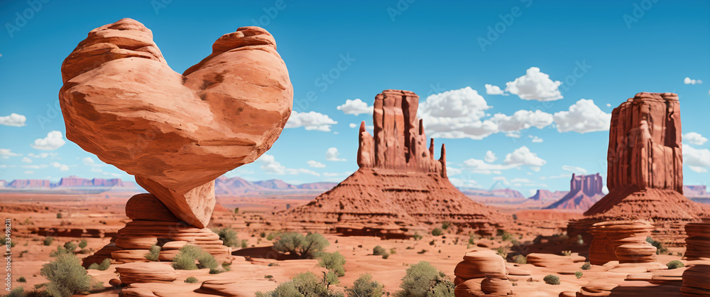 Heart symbol. Canyon in Utah. Monument Valley in Arizona. Red rocks ...