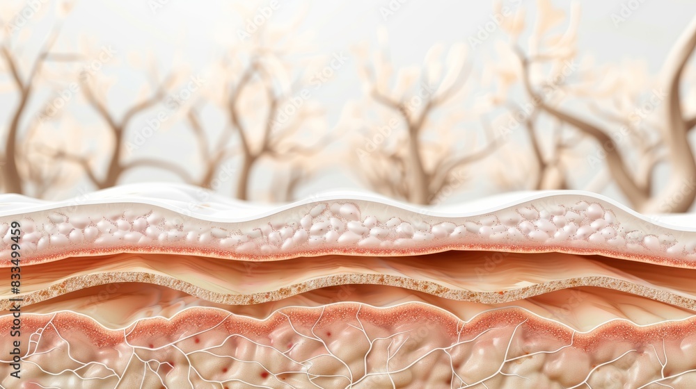 A detailed, cross-section illustration of human skin layers, including ...