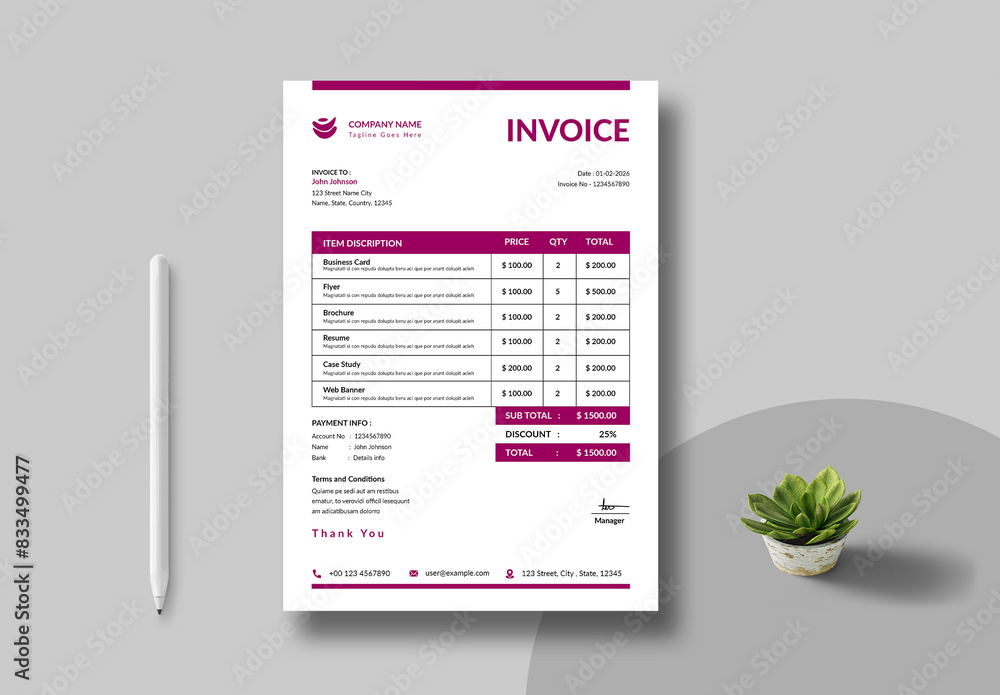 Invoice Layout With Purple Accents Stock Template | Adobe Stock