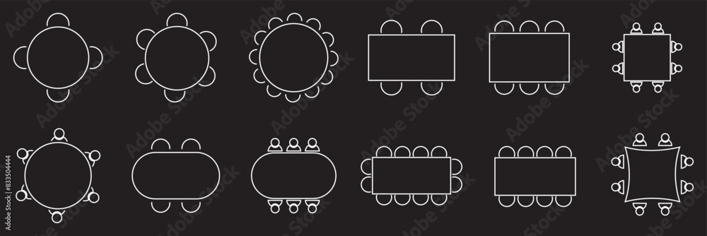 Table Seating Arrangement Icons for an Event - Clipart Outline ...