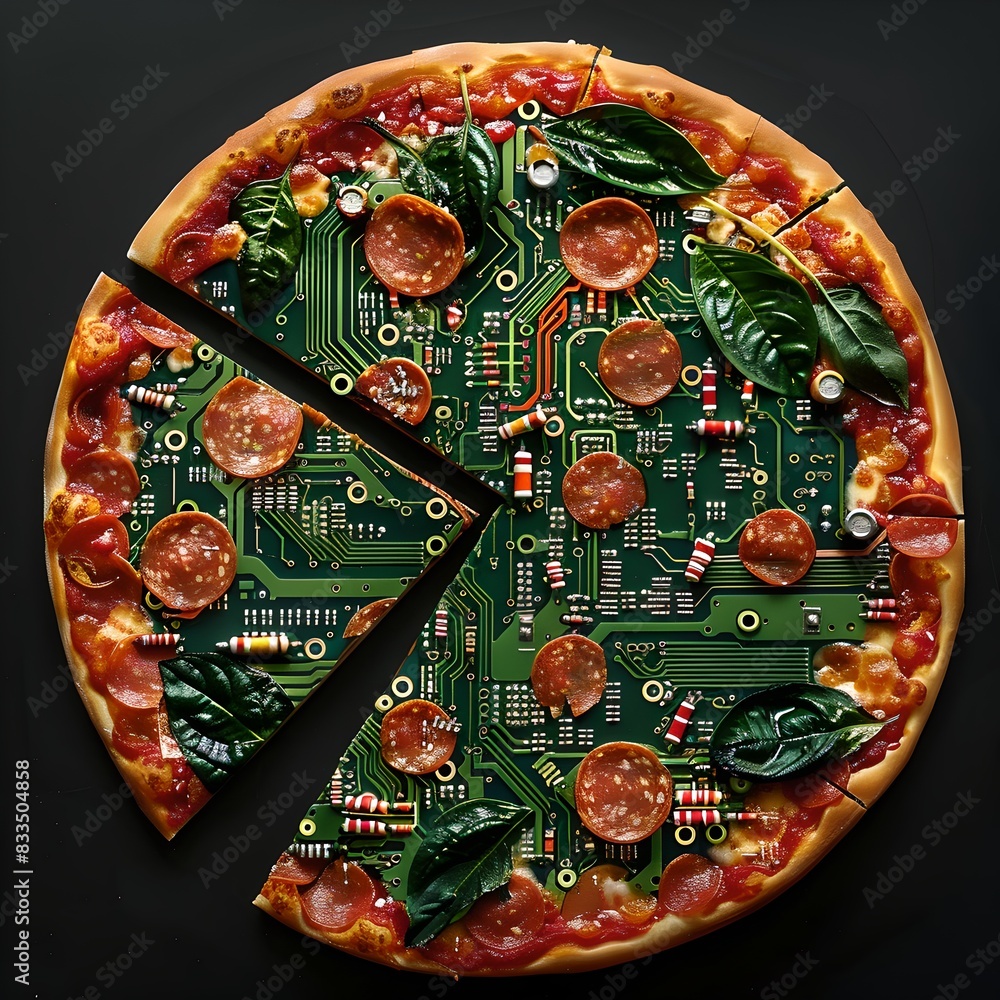 Artificial intelligence creates a unique fusion. A pizza with ...