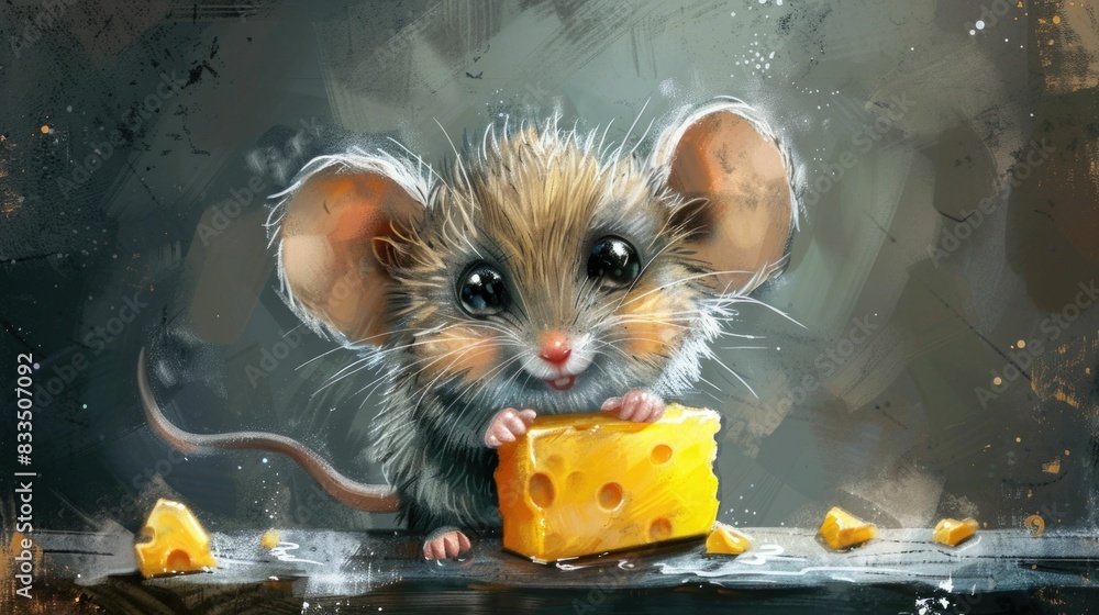 Cheeky mouse art with a mischievous expression nibbling on a piece of ...
