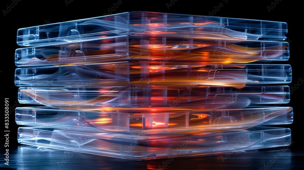 X-ray scan of a stack of CDs, revealing the layers and reflections ...