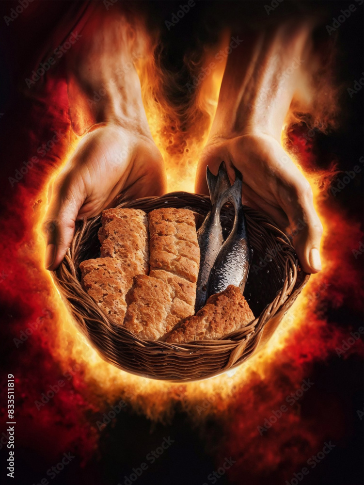 The Feeding of the Five Thousand. Jesus performing the miracle of ...