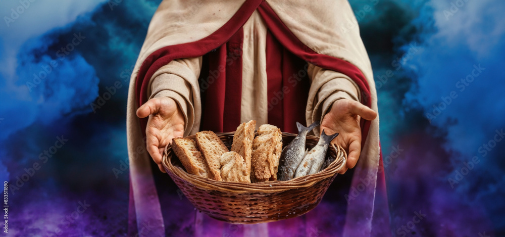 The Feeding of the Five Thousand. Jesus performing the miracle of ...