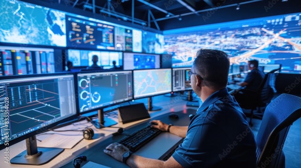 A control room the system manager holds a briefing for his employees ...