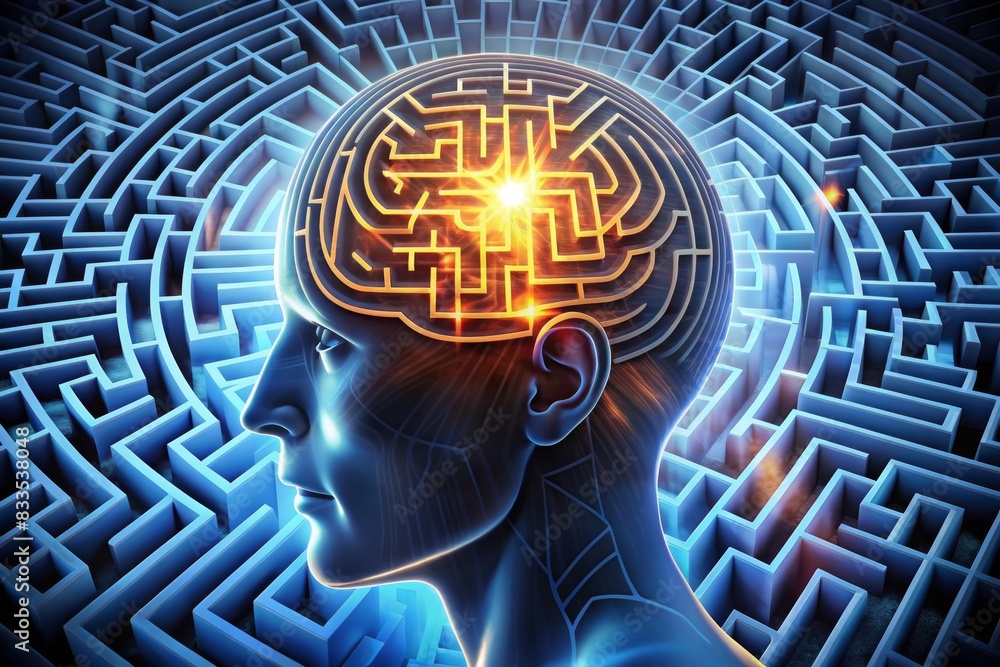 A conceptual depiction of the human mind as a complex maze, with ...