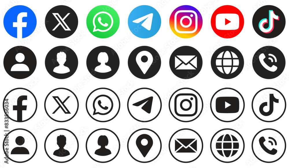Contact icon .Popular social media logo with contact icon. Social ...