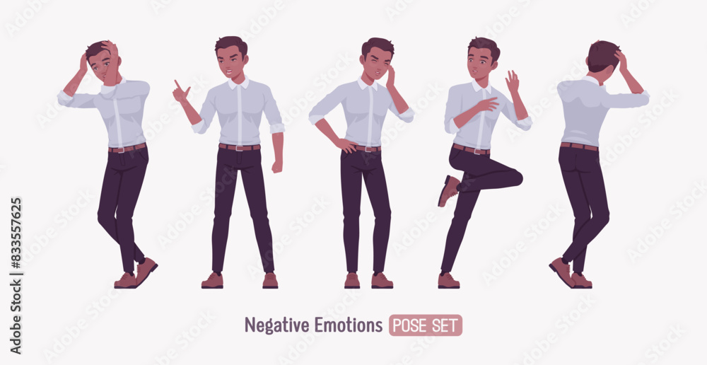 Confused frustrated handsome young man set pose. Upset failed angry ...