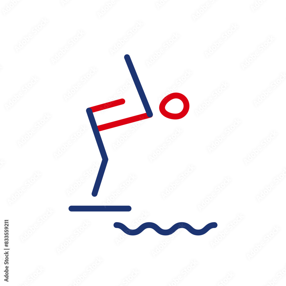Outline icon of a diver preparing to dive into the water. Vector icon ...