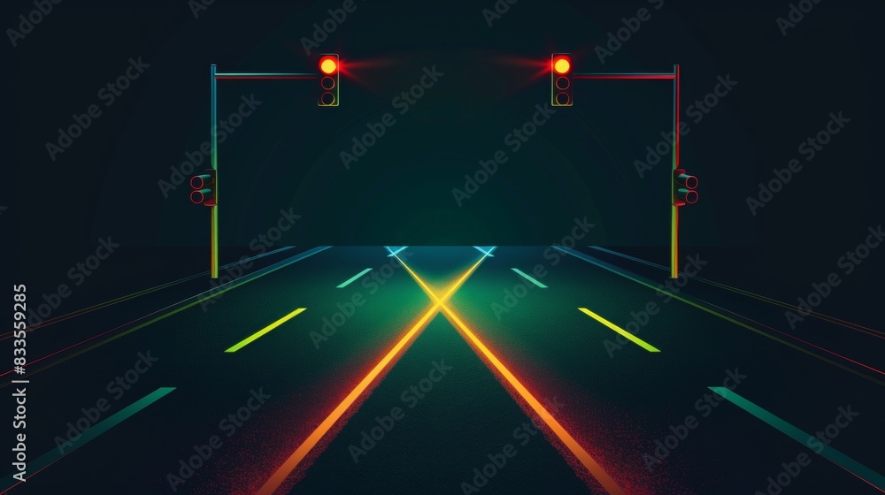illustration of intersection of two streets with a red stop light at ...