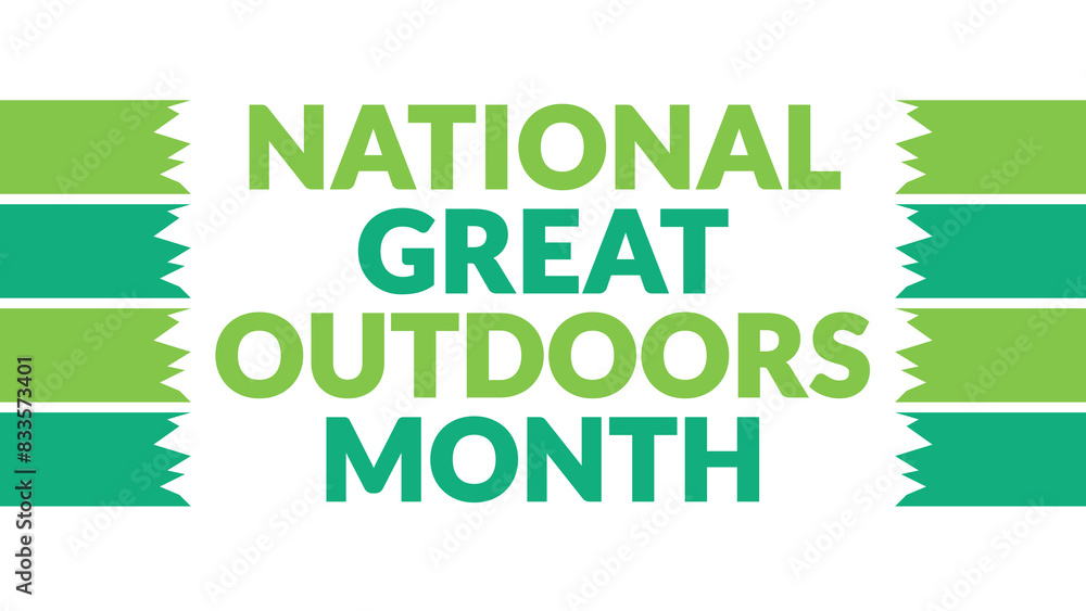 National Great Outdoors Month text on White background with side lines ...