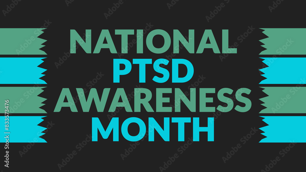 National Ptsd Awareness Month text on Black background with side lines ...