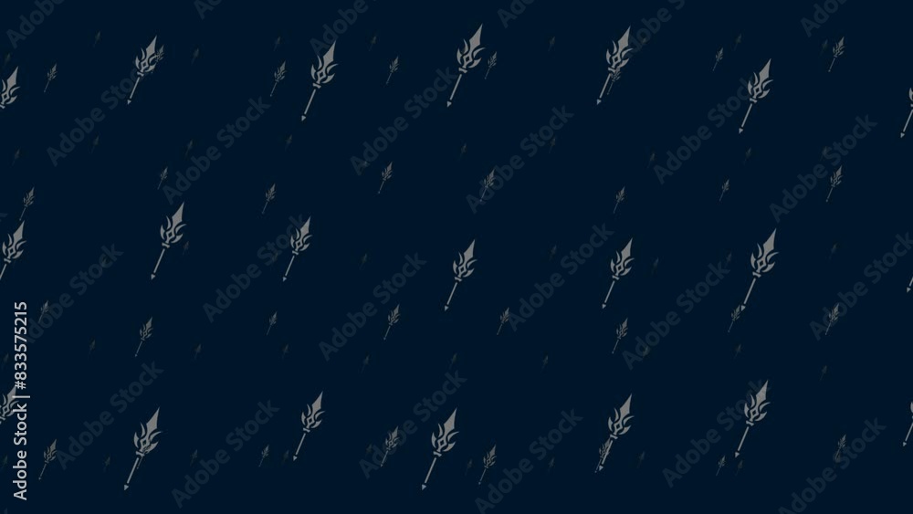Mystical Spear symbols float horizontally from left to right. Parallax fly effect. Floating ...