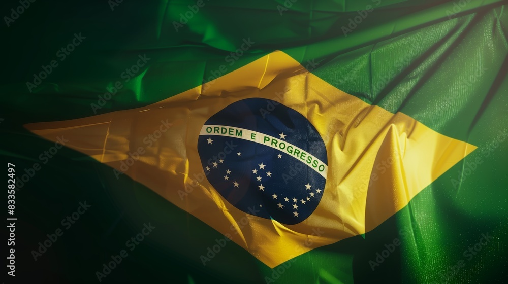Wavy Brazilian National Flag with Green, Yellow, and Blue, Detailed ...