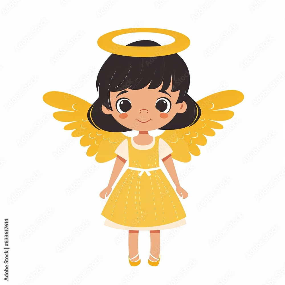 Little golden angel girl with blonde wavy bob hairstyle and yellow ...