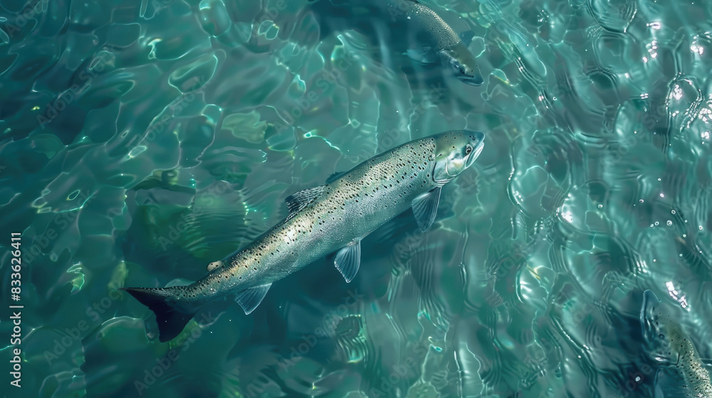 salmon in water, salmon swimming in aquaculture salmon farm Stock ...