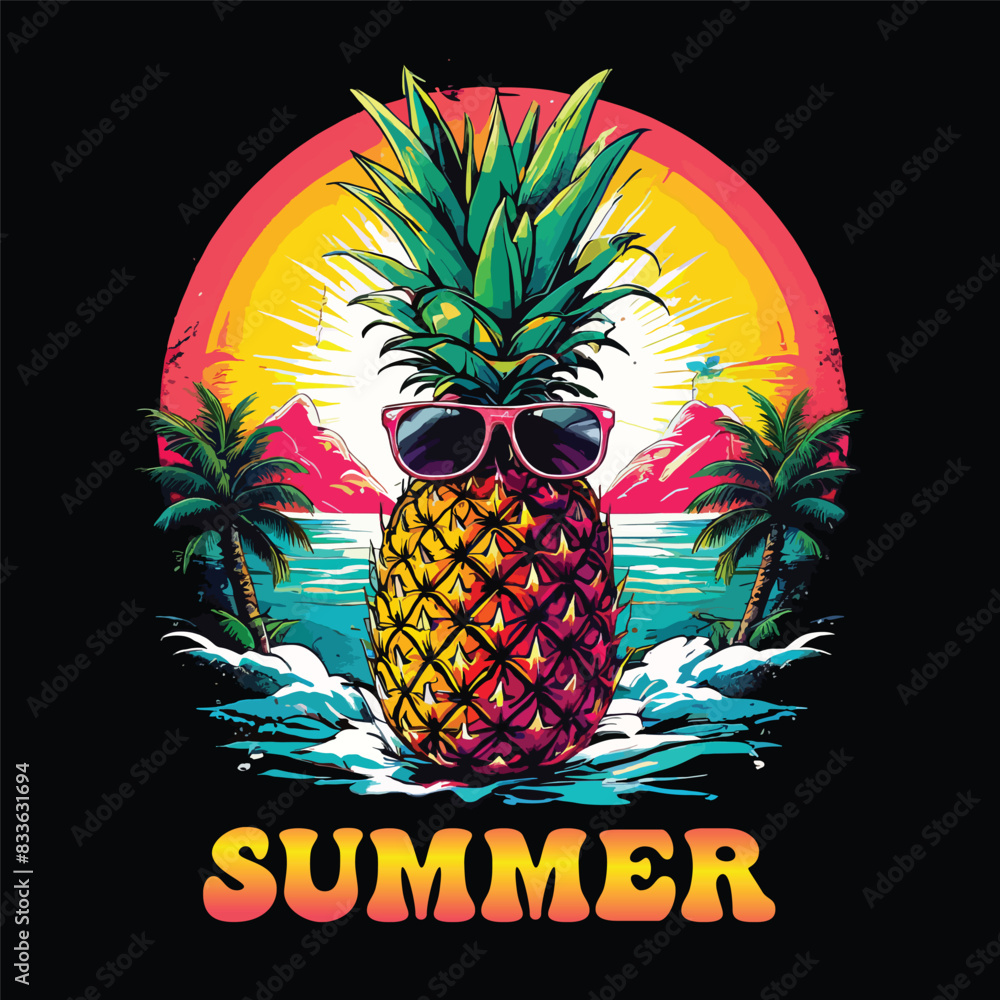 Pineapple illustration For Summer, Colorful Pineapple Vector Art, Fresh ...