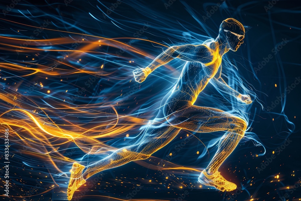 Dynamic Velocity: Sprinter in Motion with a Fiery Trail of Energy and ...