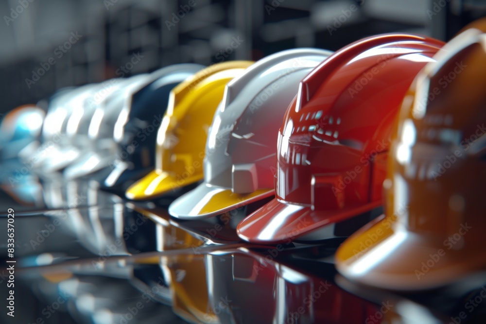 A vibrant assortment of safety helmets, each uniquely designed and ...