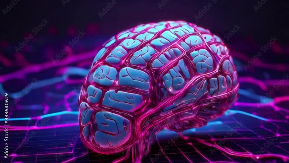 A stylized representation of the human brain with a digital aesthetic ...
