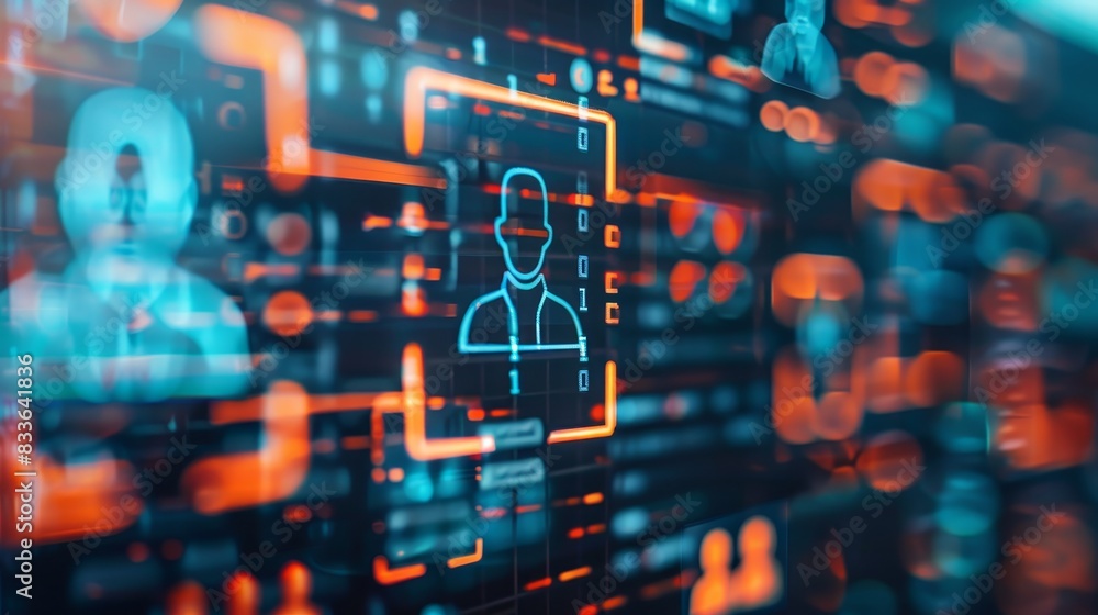 Digital illustration of data visualization with AI technology, focusing on human-centered ...