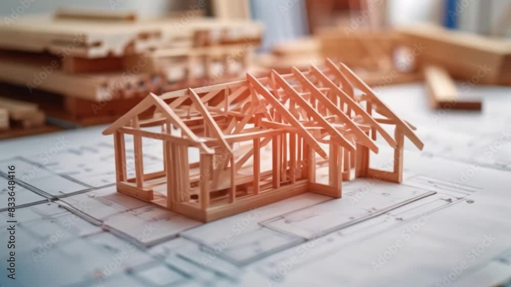 An elaborate model house sits atop a blueprint blueprint that shows how ...