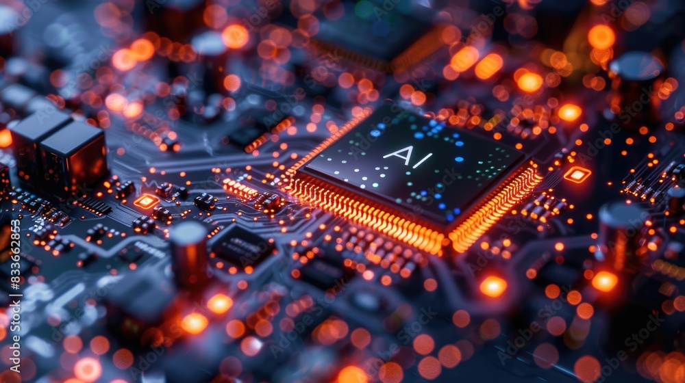 Glowing AI motherboard chip, artificial intelligence CPU chip AI ...