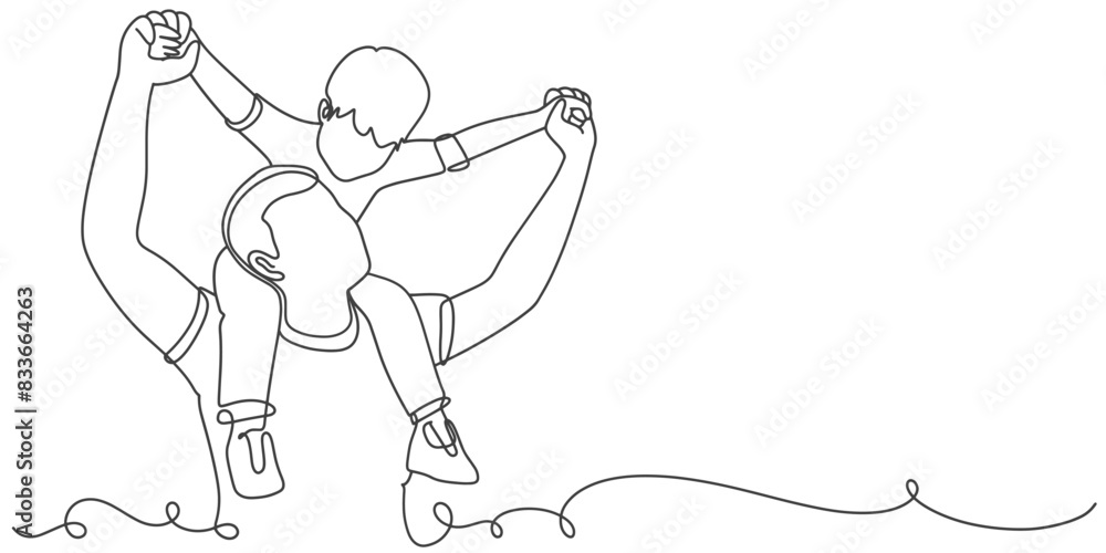 Fathers day line art style vector illustration, father and son line art ...