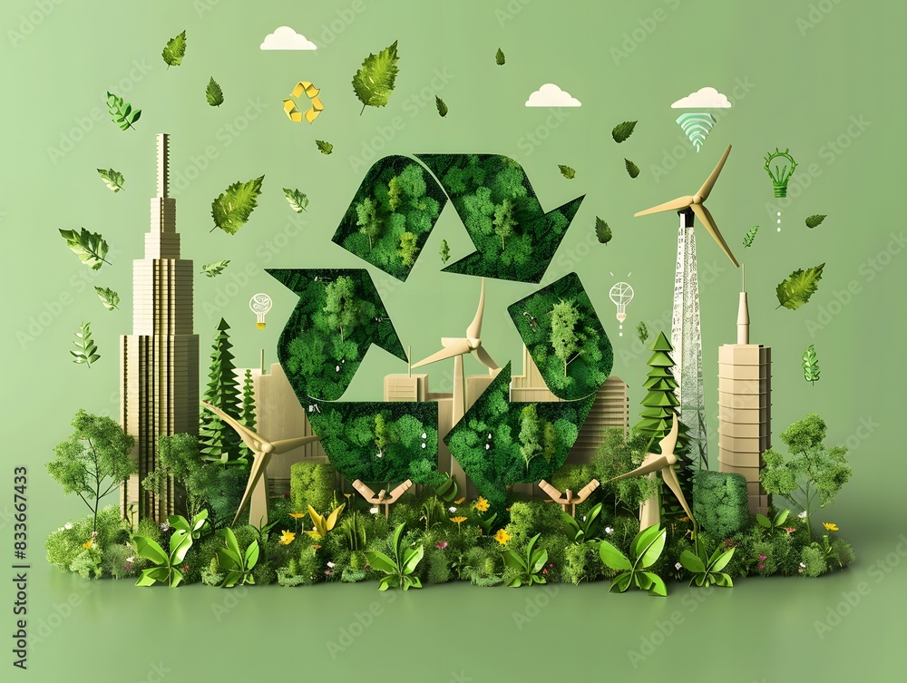 Illustration of Implementing green practices and technologies to reduce ...