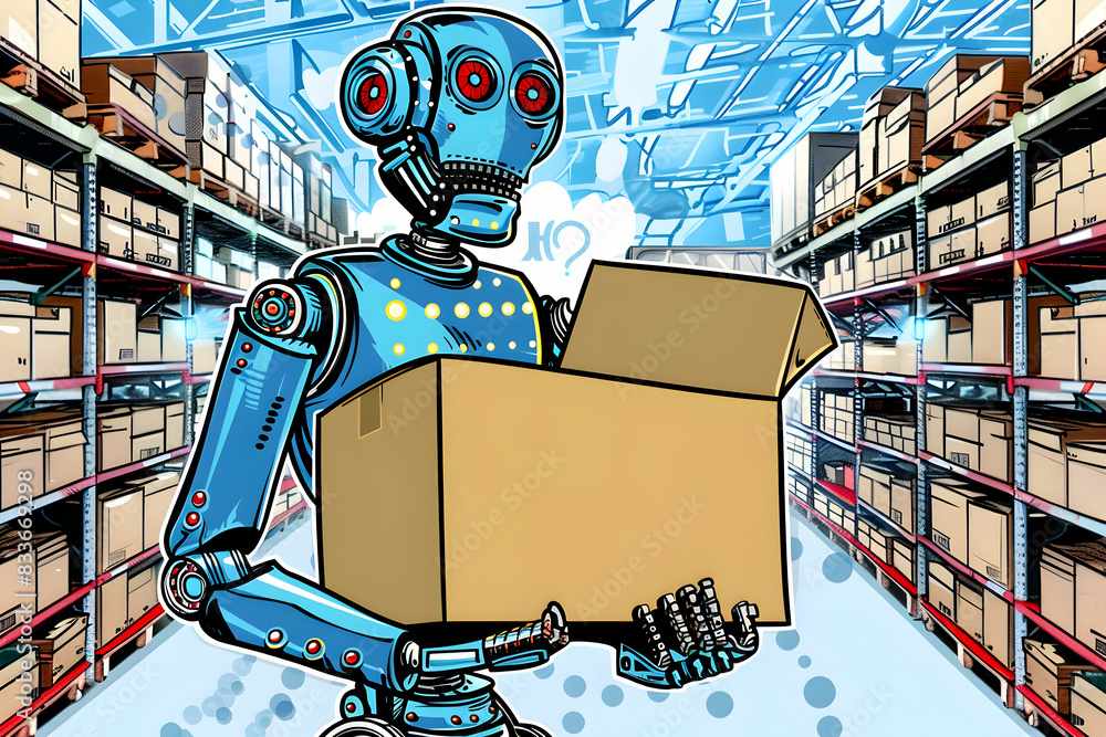 cartoon-like illustration of warehouse robot - robots, warehouse ...