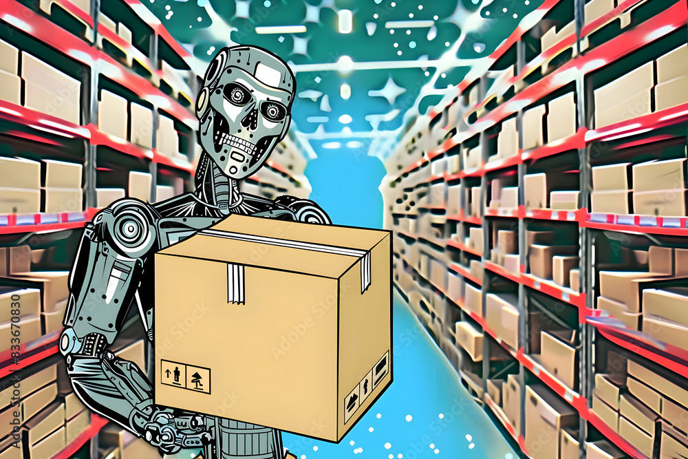 cartoon-like illustration of warehouse robot - robots, warehouse ...