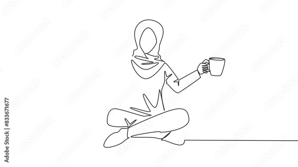 Self drawing animation of single continuous line drawing Arabian woman ...