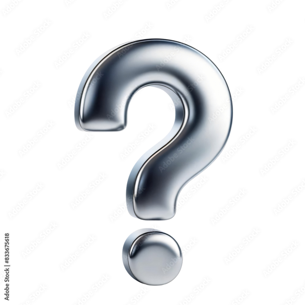 A shiny metallic silver question mark on a transparent background. The ...