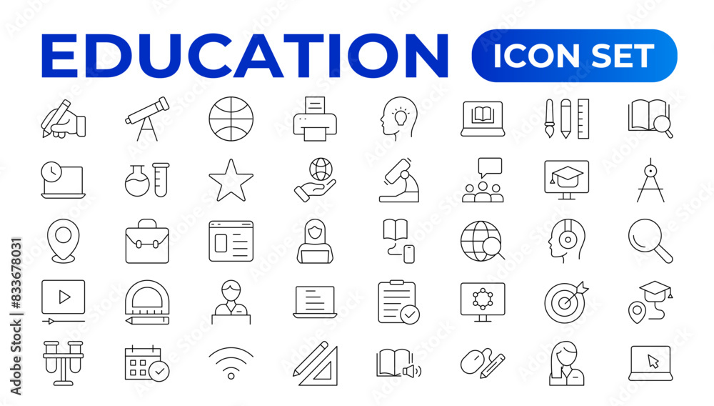 Education line icon collection. Set of vector line icons of education ...