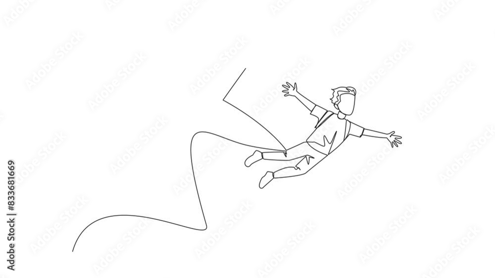 Animated self drawing of single line drawing brave man flying with ...