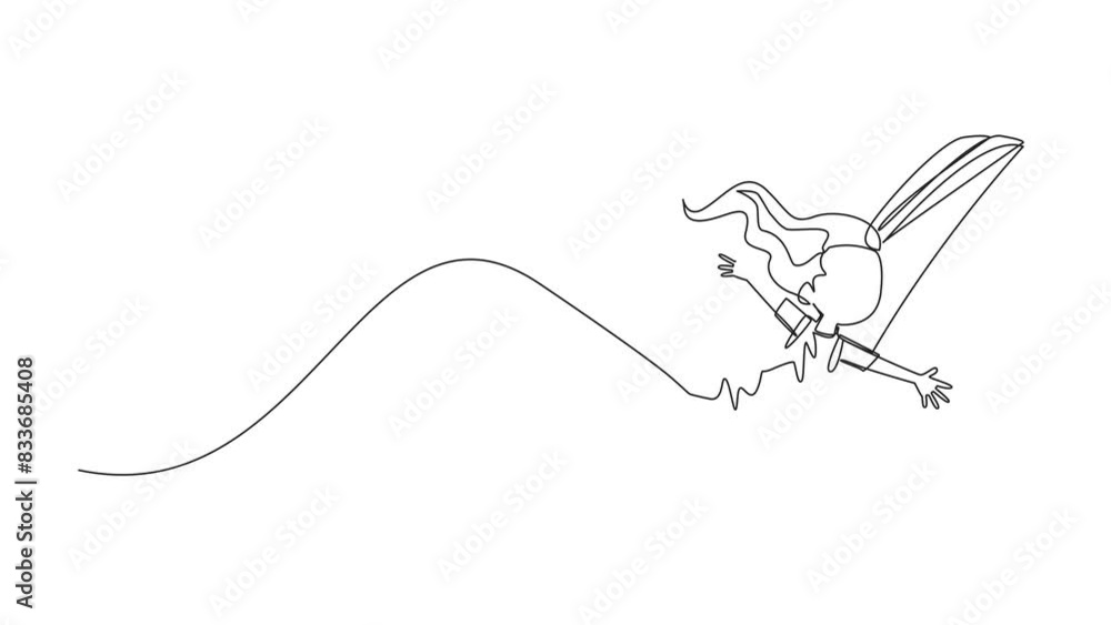 Self drawing animation of one line drawing the brave girl flying with ...