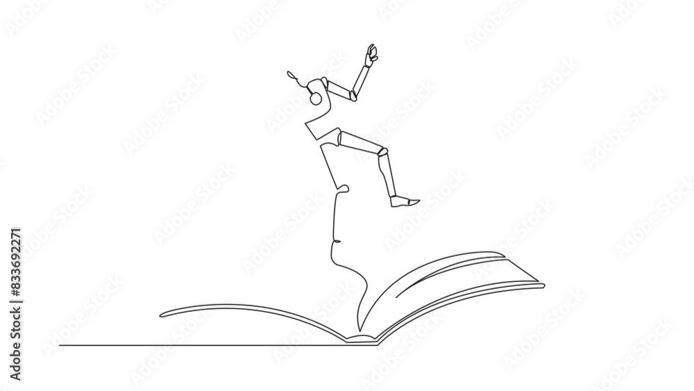 Animated self drawing of continuous line drawing robot hovering over an ...