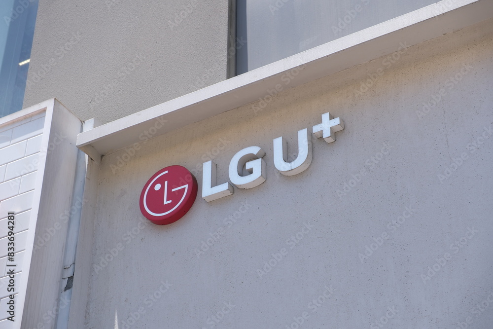 Jeju, South Korea-May 24th 2024: LG U+ (LG Uplus) company brand logo ...